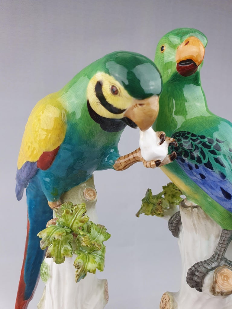 Meissen Pair of Parrots Stunning Colours Yellow Blue Green For Sale at ...