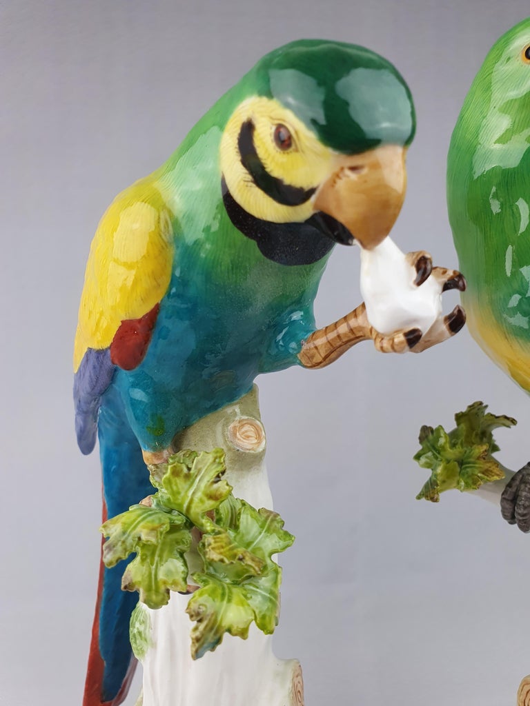 Meissen Pair of Parrots Stunning Colours Yellow Blue Green For Sale at ...