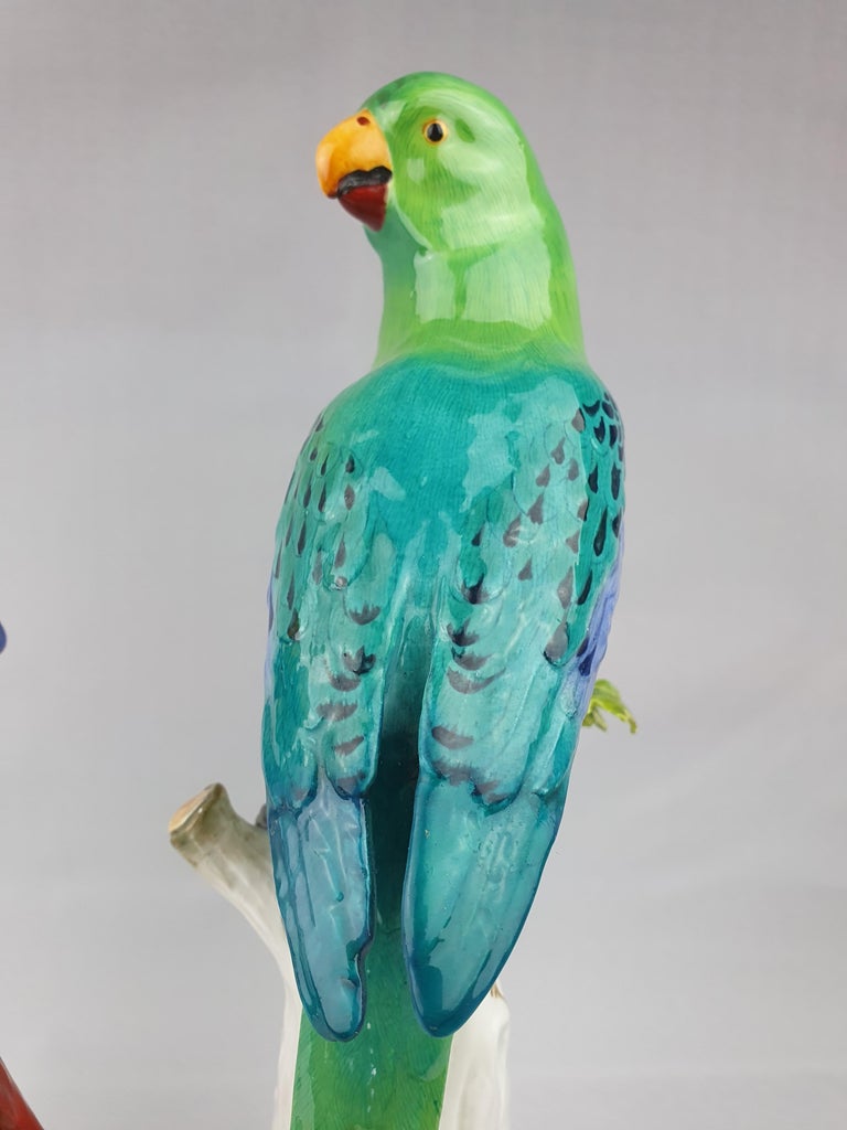 Meissen Pair of Parrots Stunning Colours Yellow Blue Green For Sale at ...