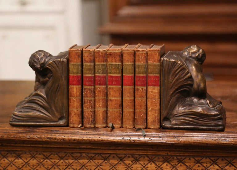 Pair of Patinated Armor Bronze Cherub Bookends Signed and Dated CA ...