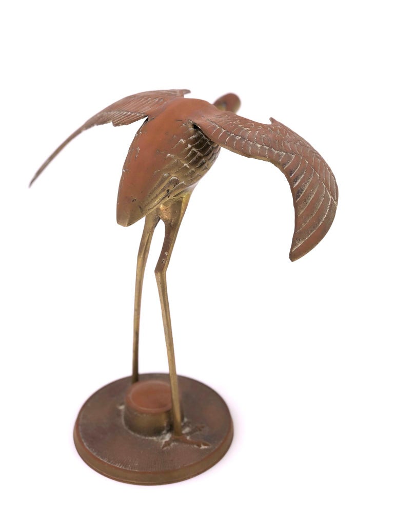 Pair of Patinated Brass Stork Flying Birds Sculptures at 1stDibs