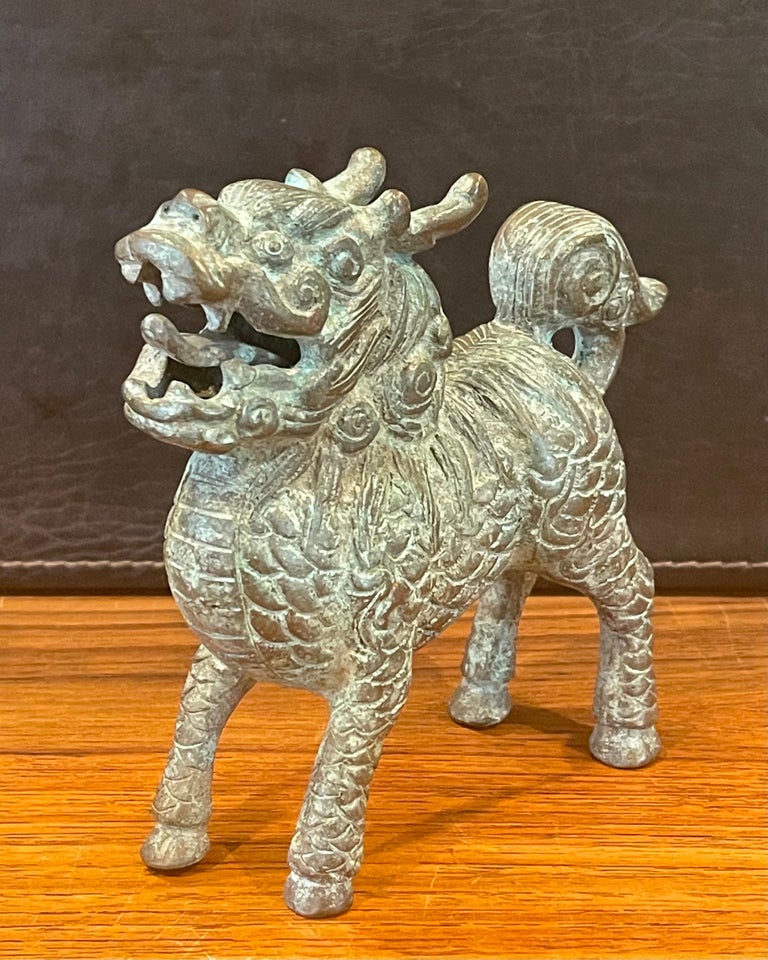 Pair of Patinated Bronze Chinese Foo Dogs with Verdigris Finish For ...