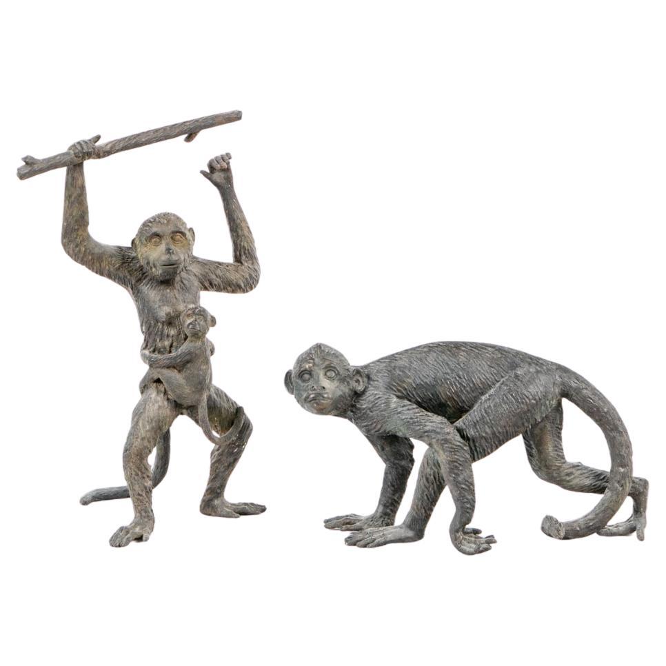 Pair Of Patinated Bronze Monkey Figures For Sale at 1stDibs