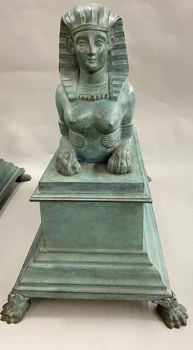 Pair of Patinated Bronze Egyptian Revival Sphinx, circa 1900 For Sale ...