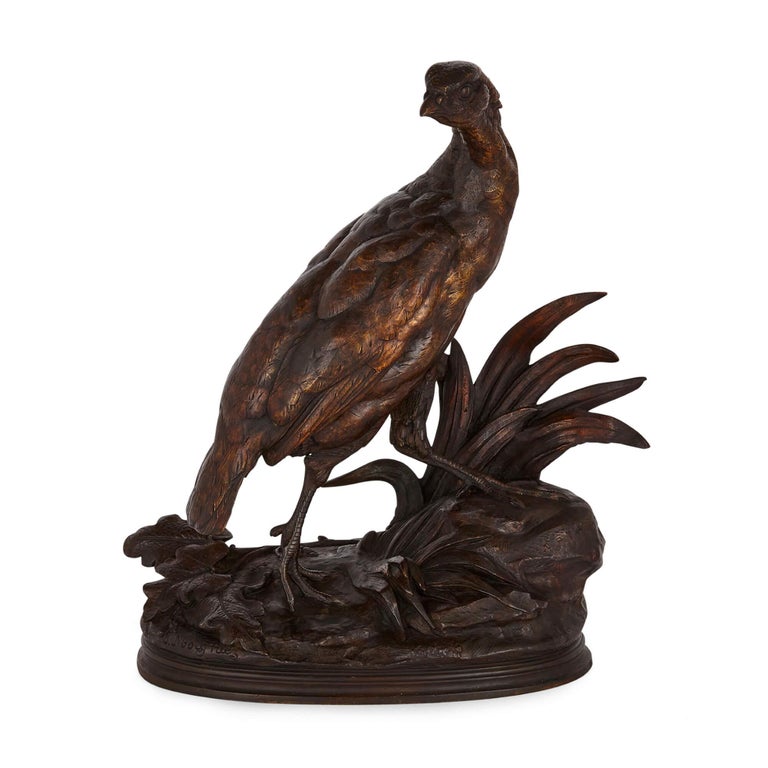 Pair of Patinated Bronze Partridge Sculptures by Jules Moigniez For ...
