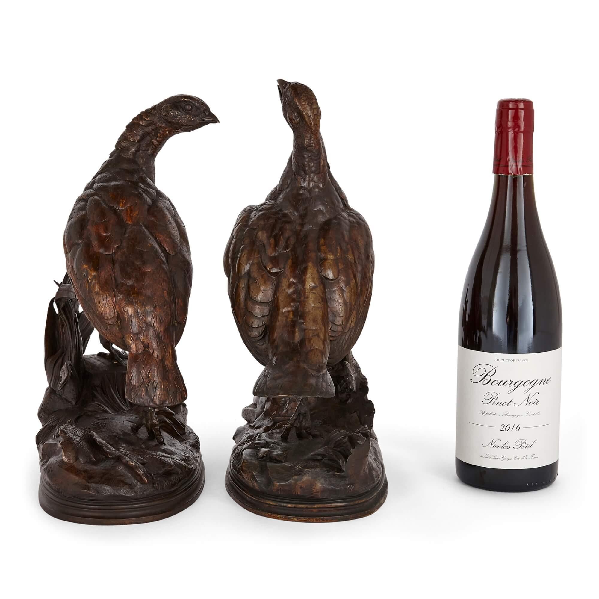 Pair of Patinated Bronze Partridge Sculptures by Jules Moigniez For ...