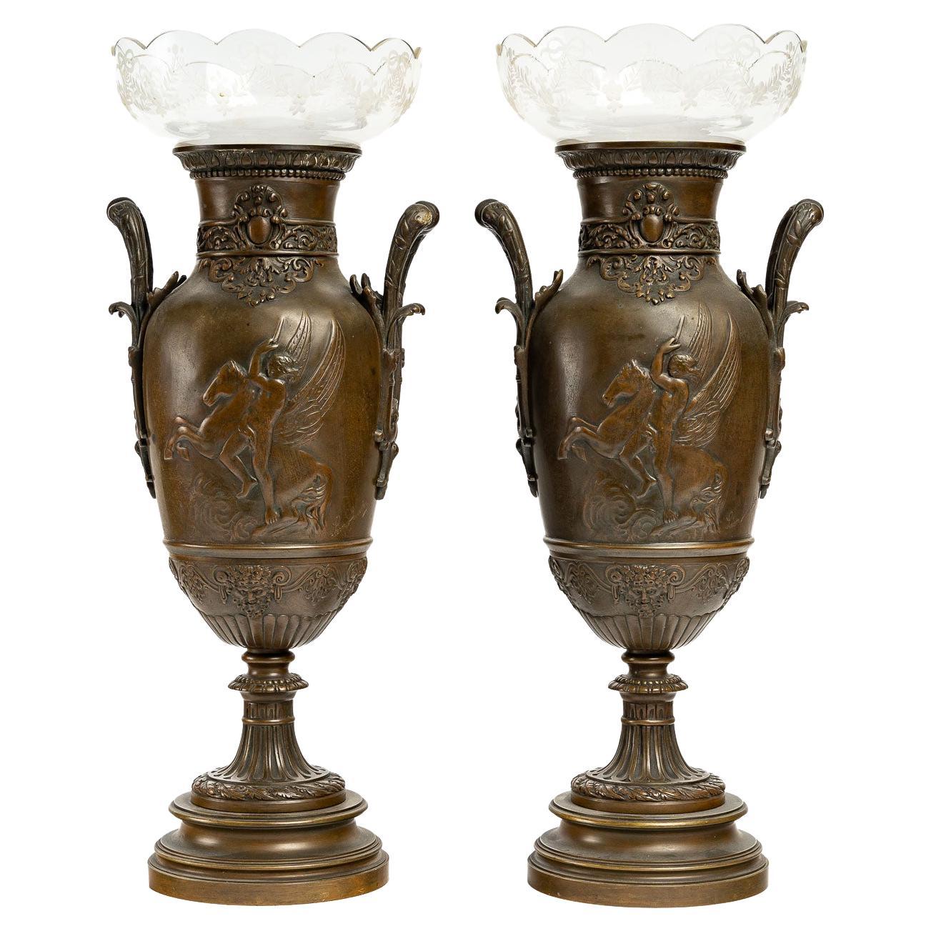 Superb 19th Century Pair of Bronze Two Handled Vases at 1stDibs