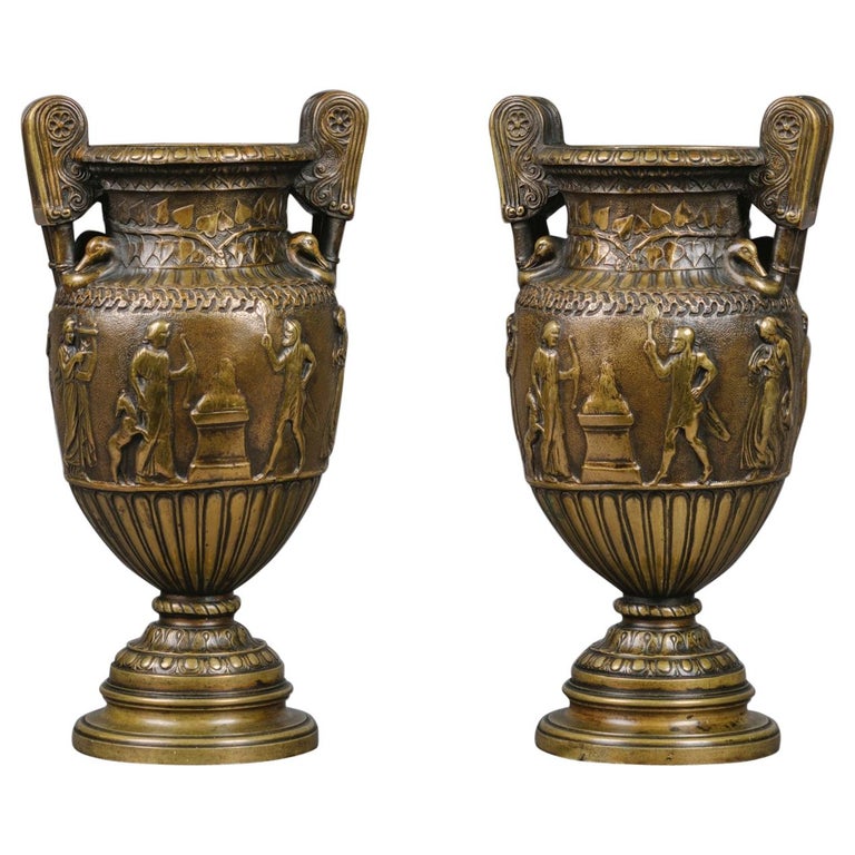 Pair of Patinated Bronze Vases For Sale at 1stDibs