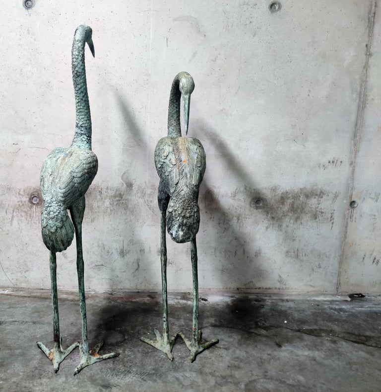 Pair of Patinated Bronze Extra Large Crane Bird Statues, 1970s at ...