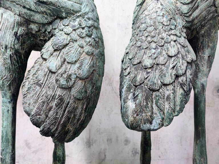 Pair of Patinated Bronze Extra Large Crane Bird Statues, 1970s at ...