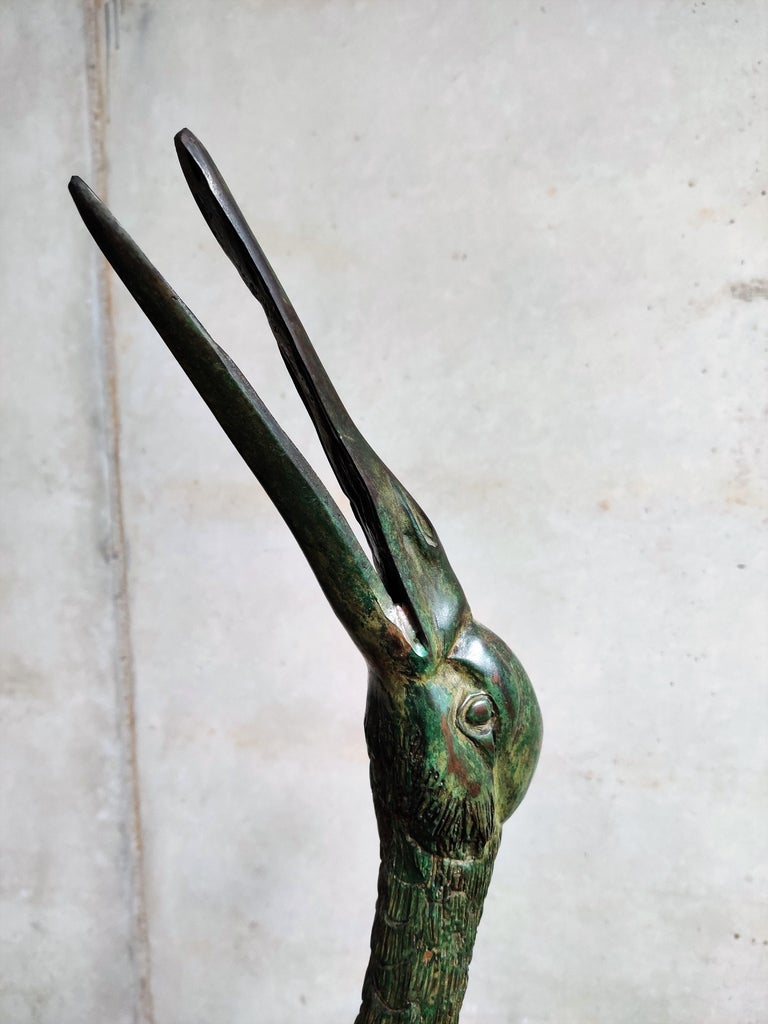 Pair of Patinated Bronze Xxl Crane Bird Statues, 1970s at 1stDibs