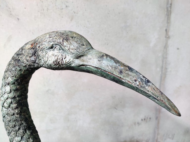Pair of Patinated Bronze Extra Large Crane Bird Statues, 1970s at ...