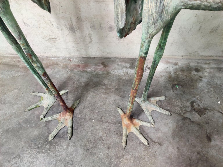 Pair of Patinated Bronze Extra Large Crane Bird Statues, 1970s at ...