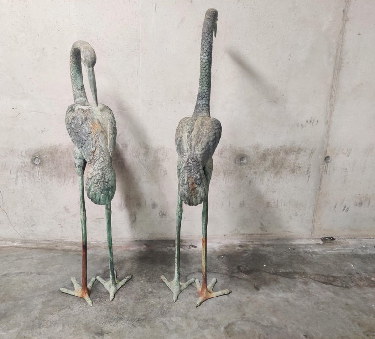 Pair of Patinated Bronze Extra Large Crane Bird Statues, 1970s at ...