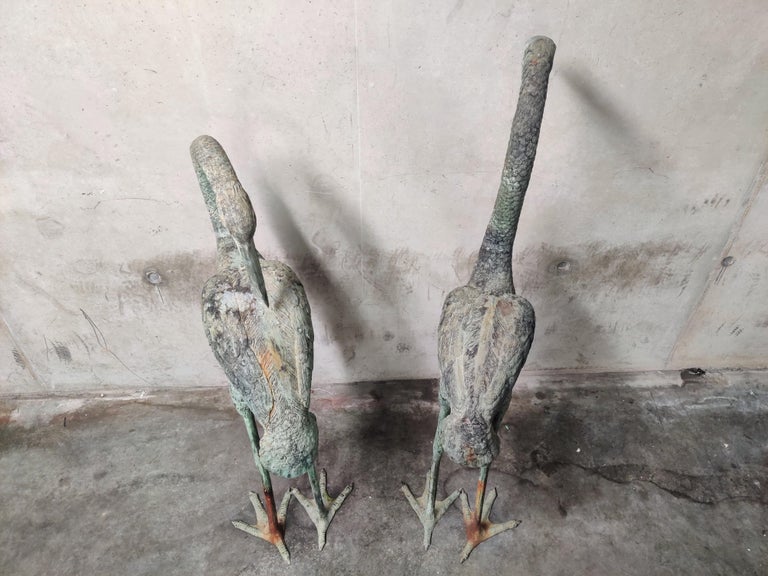 Pair of Patinated Bronze Extra Large Crane Bird Statues, 1970s at ...