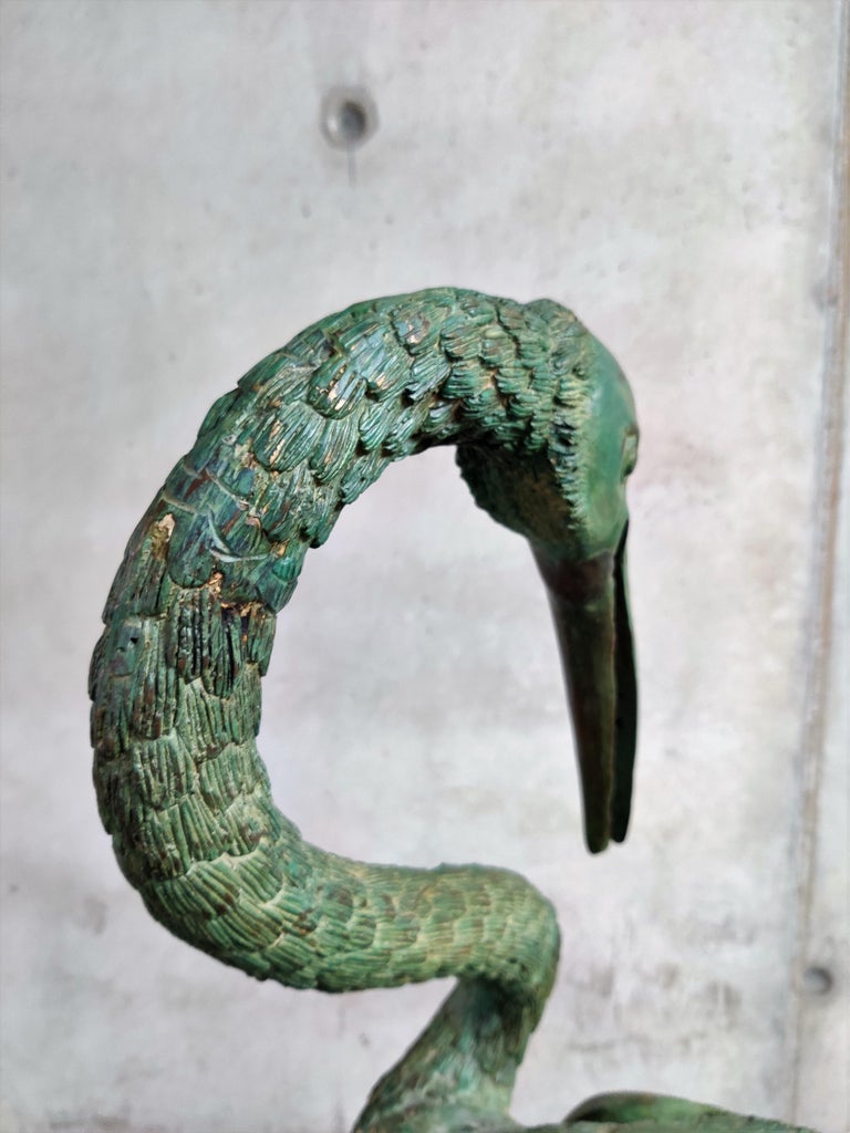 Pair of Patinated Bronze Xxl Crane Bird Statues, 1970s at 1stDibs