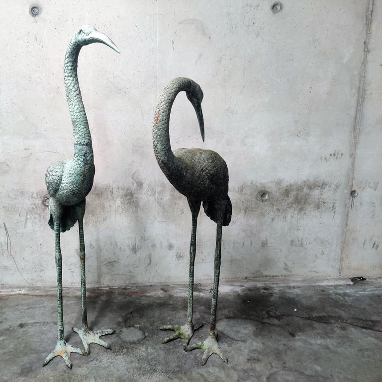 Pair of Patinated Bronze Extra Large Crane Bird Statues, 1970s at ...