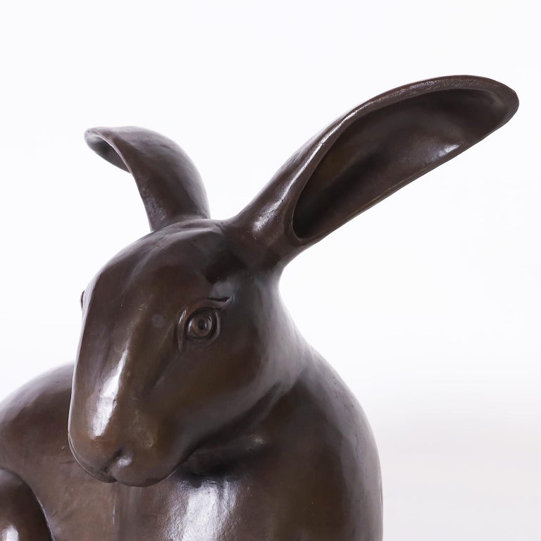 Pair of Patinated Copper Rabbit Sculptures at 1stDibs