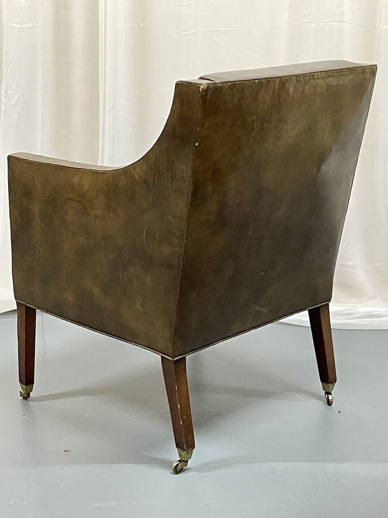 Pair of Patinated Regency Style Leather Upholstered Armchairs / Lounge ...