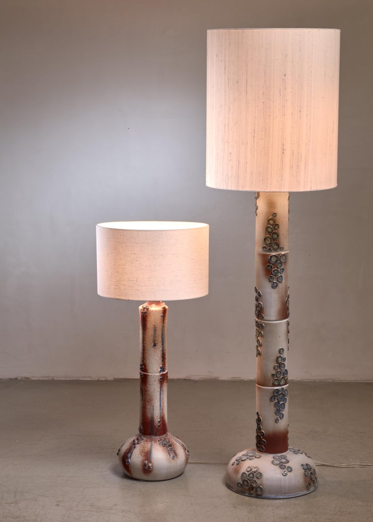 Pair of Patterned Ceramic Floor Lamps, Denmark, 1970s For Sale at 1stDibs