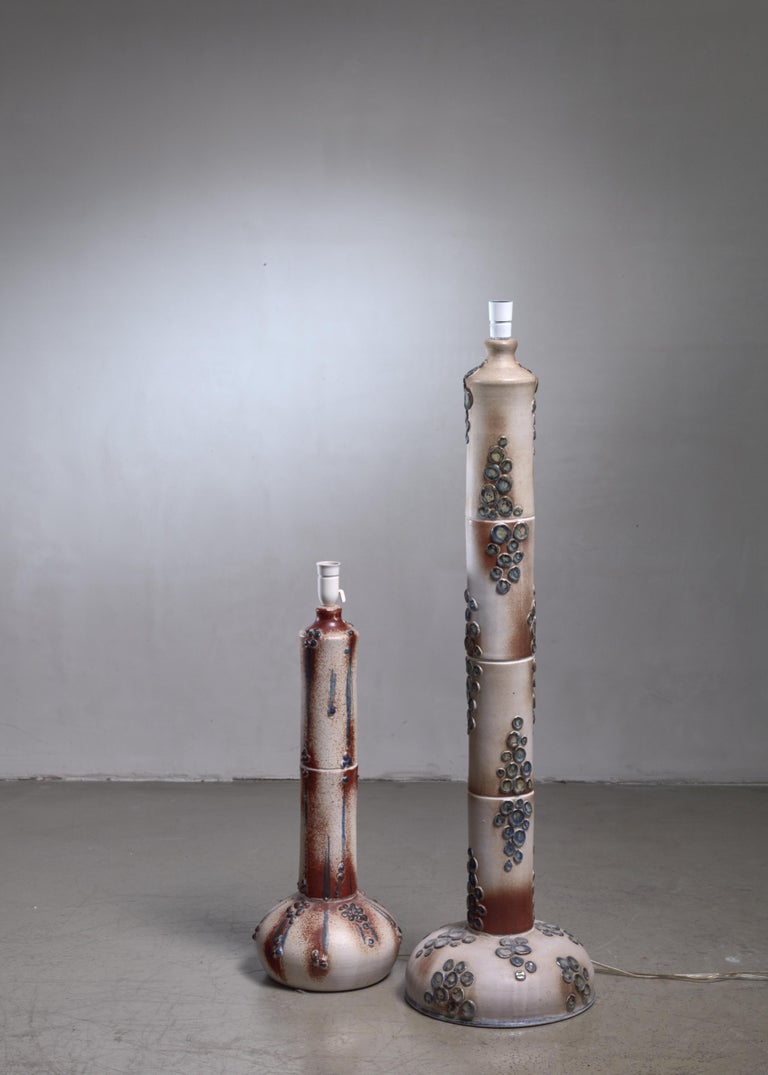 Pair of Patterned Ceramic Floor Lamps, Denmark, 1970s For Sale at 1stDibs