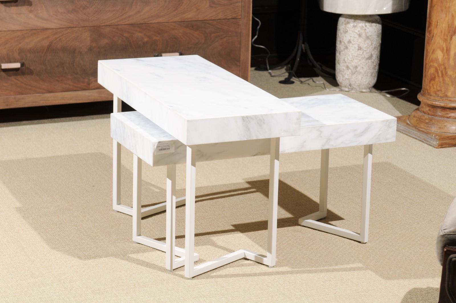 Pair of Patterson White Marble Nesting Tables by Darryl Carter for ...