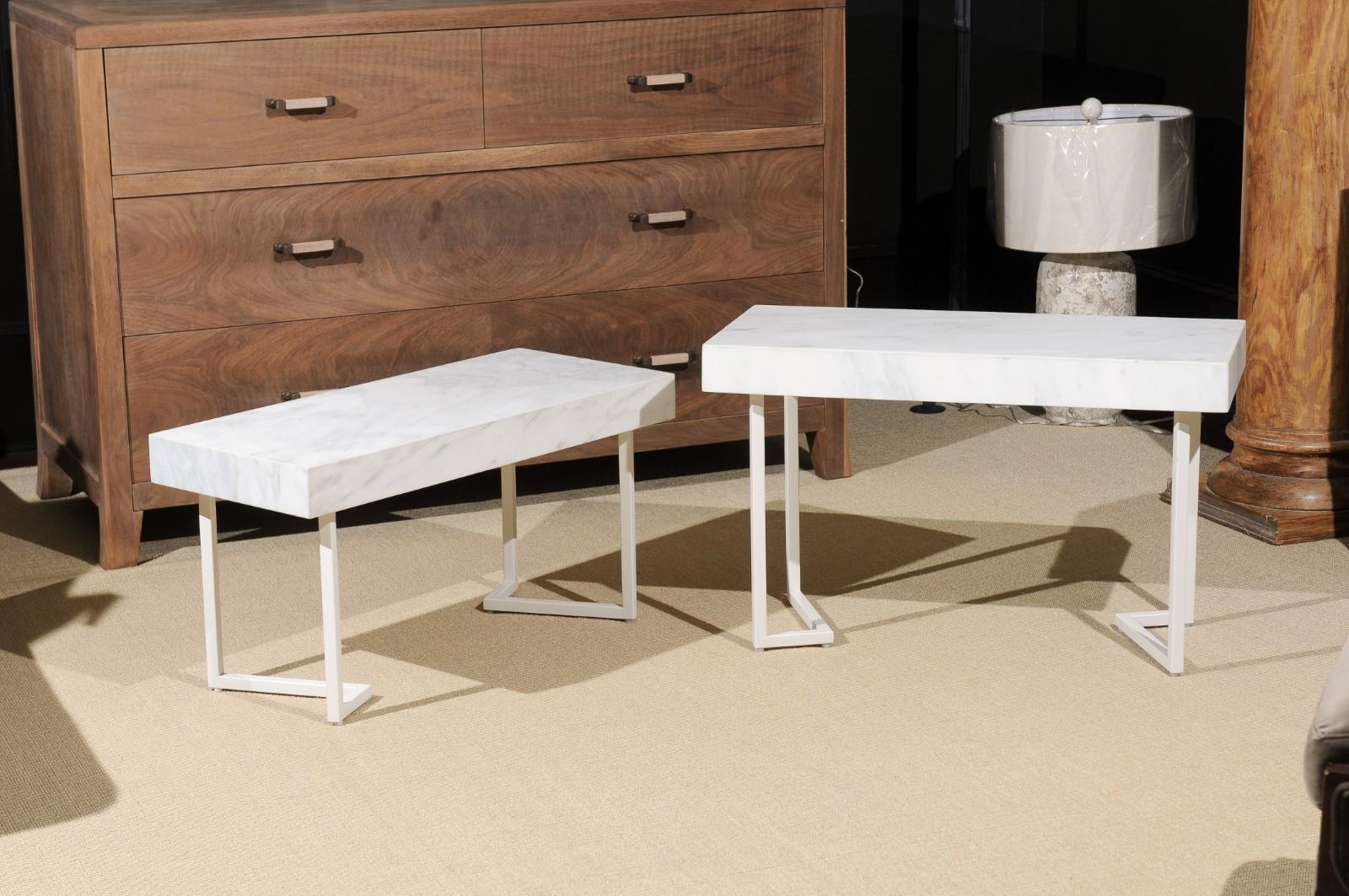 Pair of Patterson White Marble Nesting Tables by Darryl Carter for ...