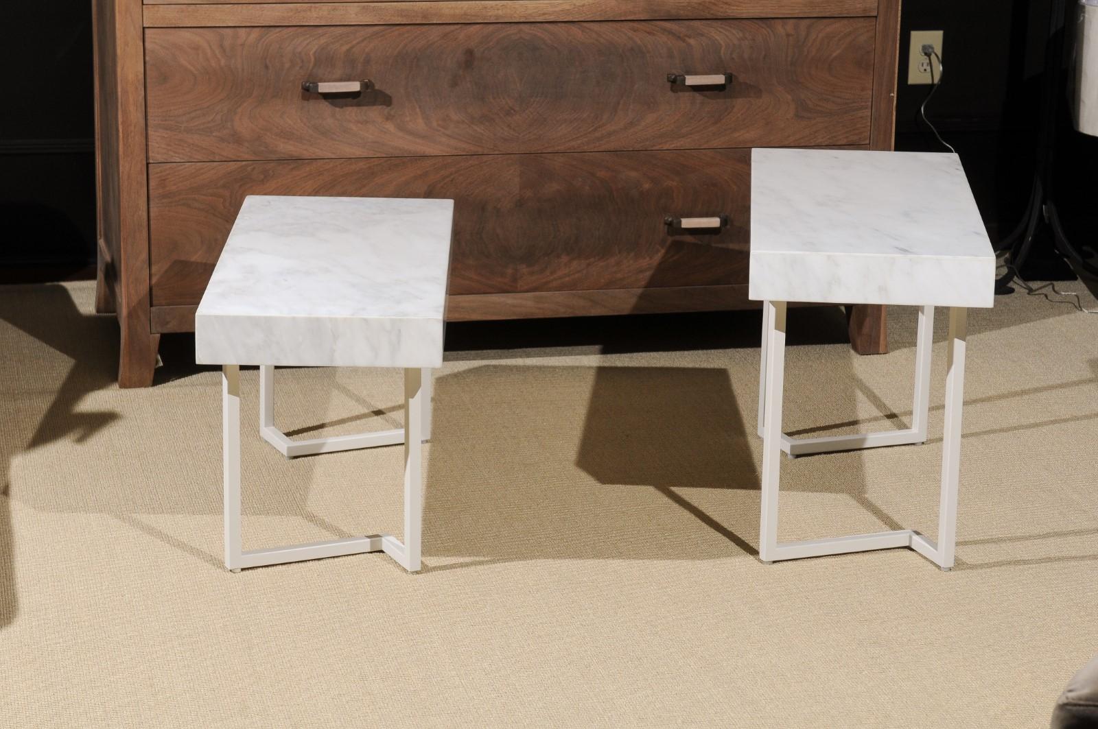 Pair of Patterson White Marble Nesting Tables by Darryl Carter for ...