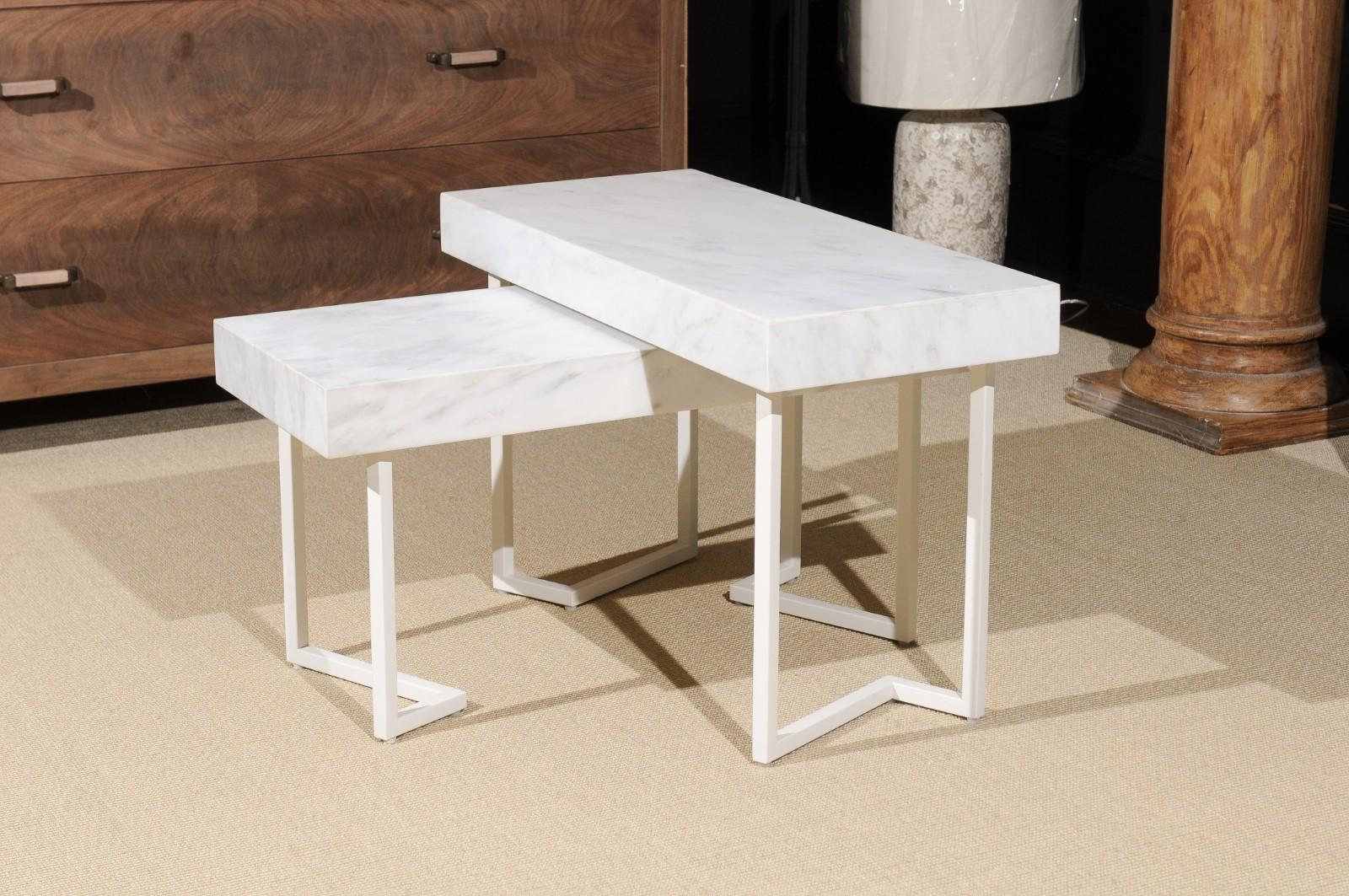 Pair of Patterson White Marble Nesting Tables by Darryl Carter for ...