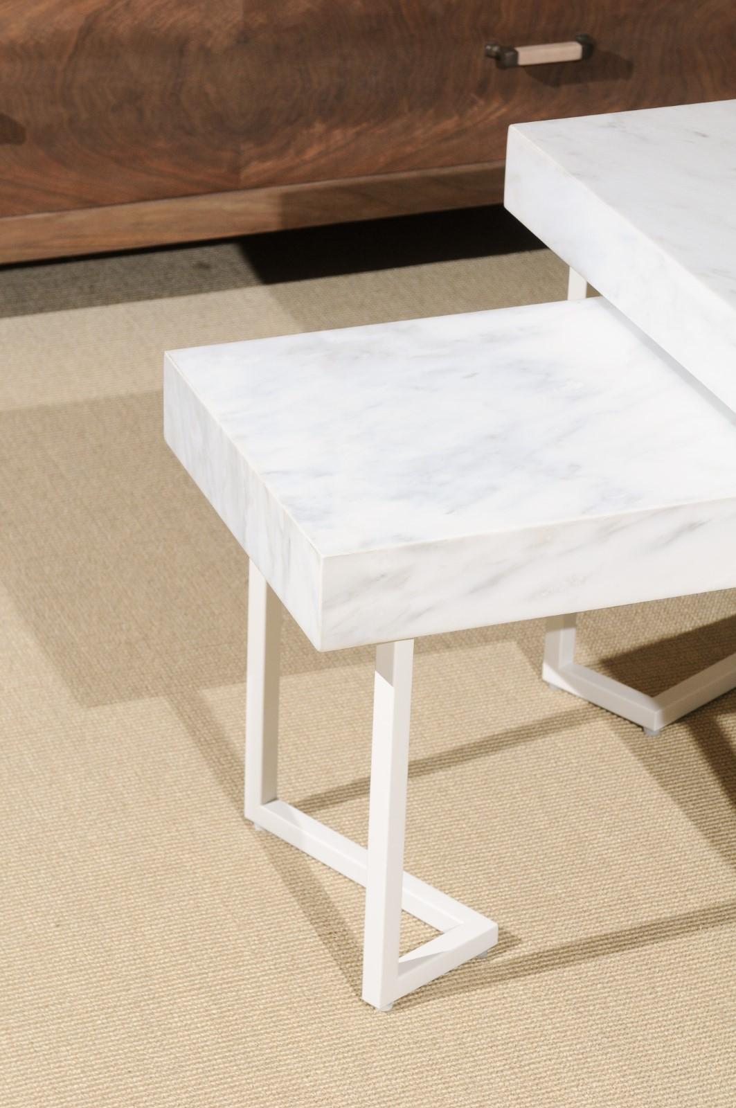 Pair of Patterson White Marble Nesting Tables by Darryl Carter for ...