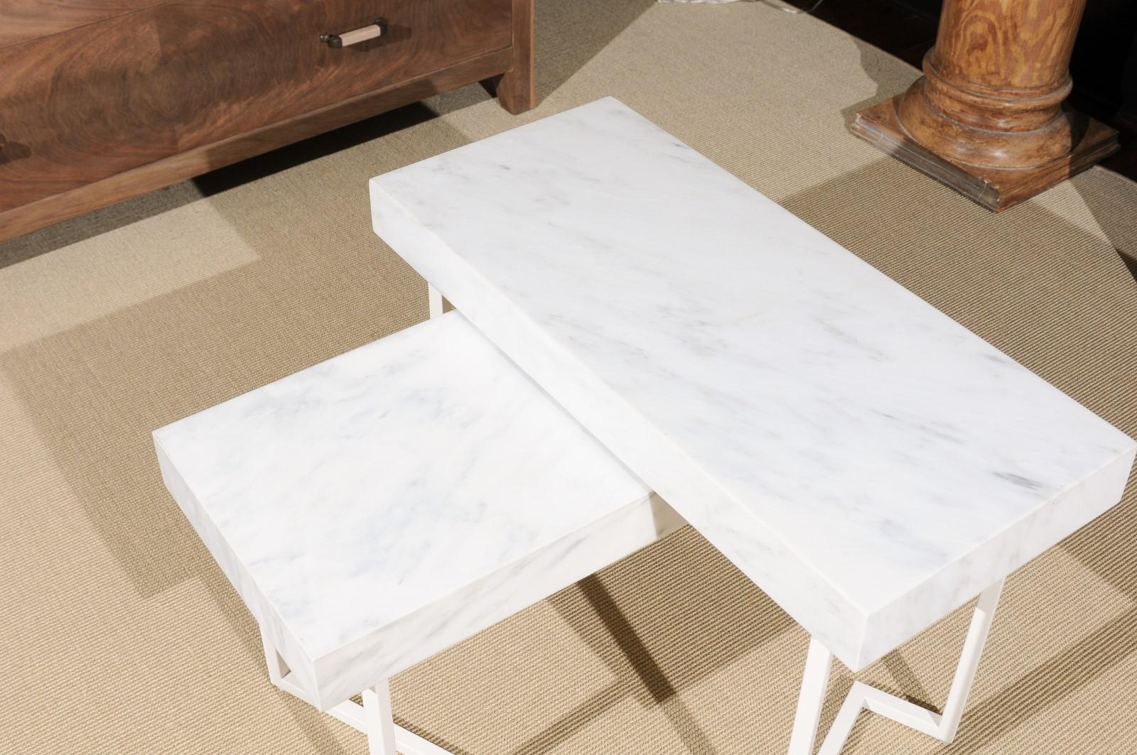 Pair of Patterson White Marble Nesting Tables by Darryl Carter for ...