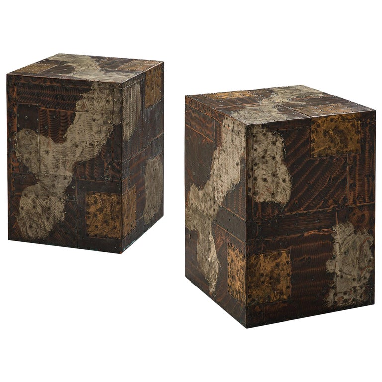 Pair Of Paul Evans Patchwork Cube Side Tables For Sale at 1stDibs