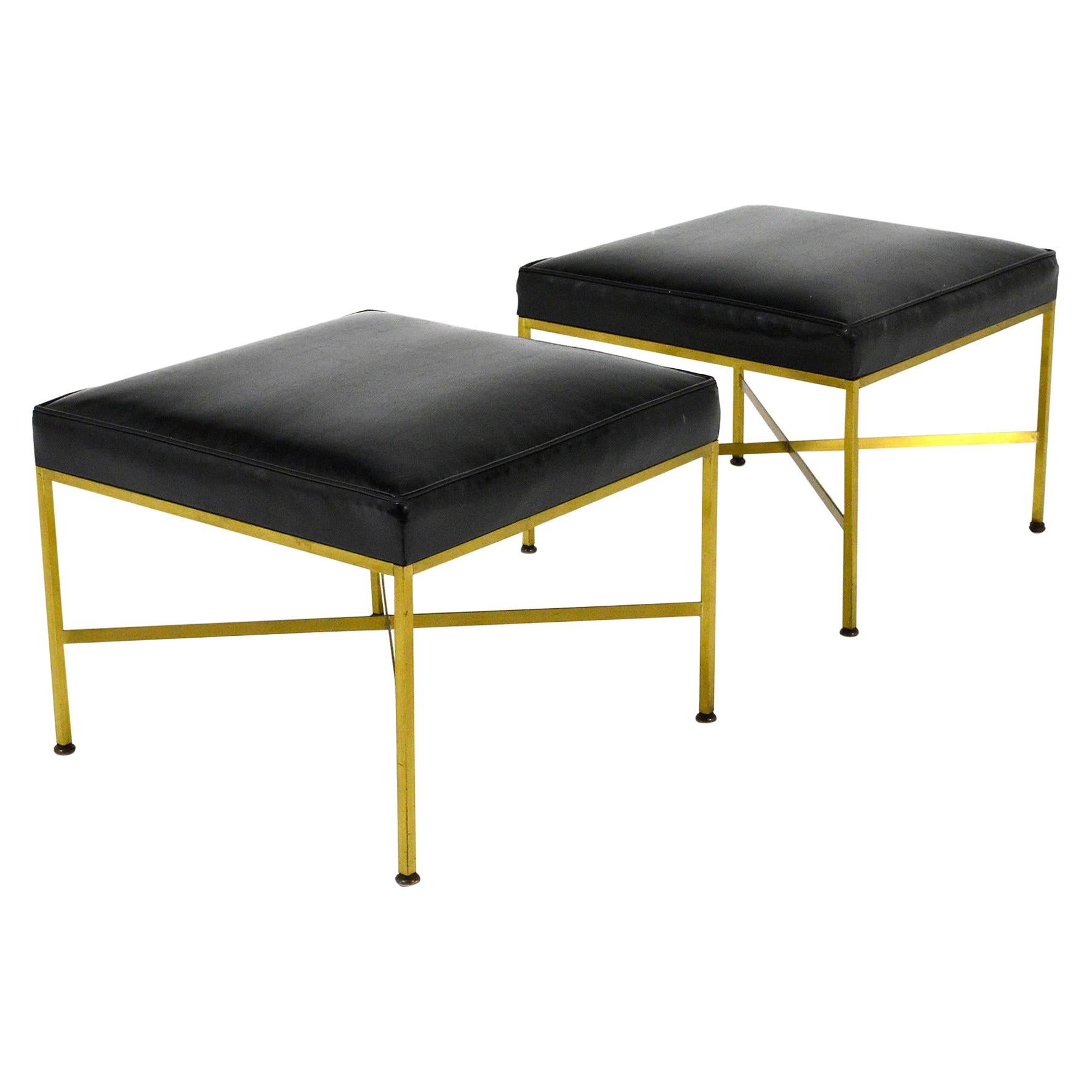 Pair of Paul McCobb Brass X-Base Stools at 1stDibs