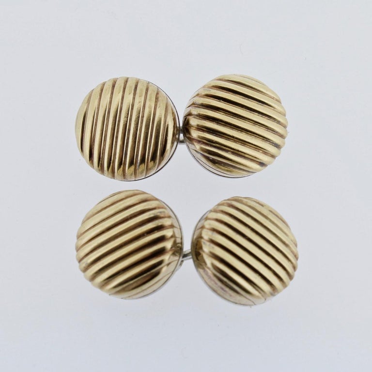 Pair of Paul Stuart Italian Gilt Sterling Silver Ribbed Button-Form ...