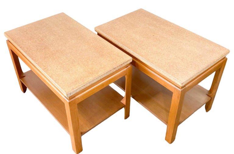 Pair of Paul T. Frankl for Johnson Cork Top Two Tier Side or End Tables ...