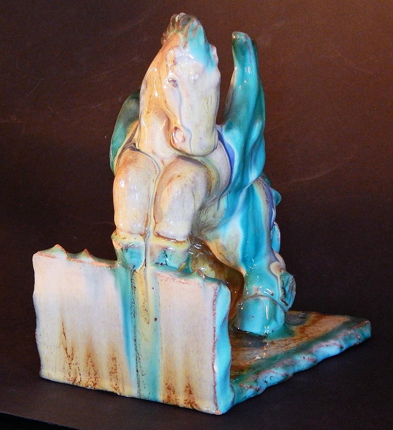 "Pair of Pegasus Bookends, " Fabulous, Brilliantly-Glazed Art Deco ...