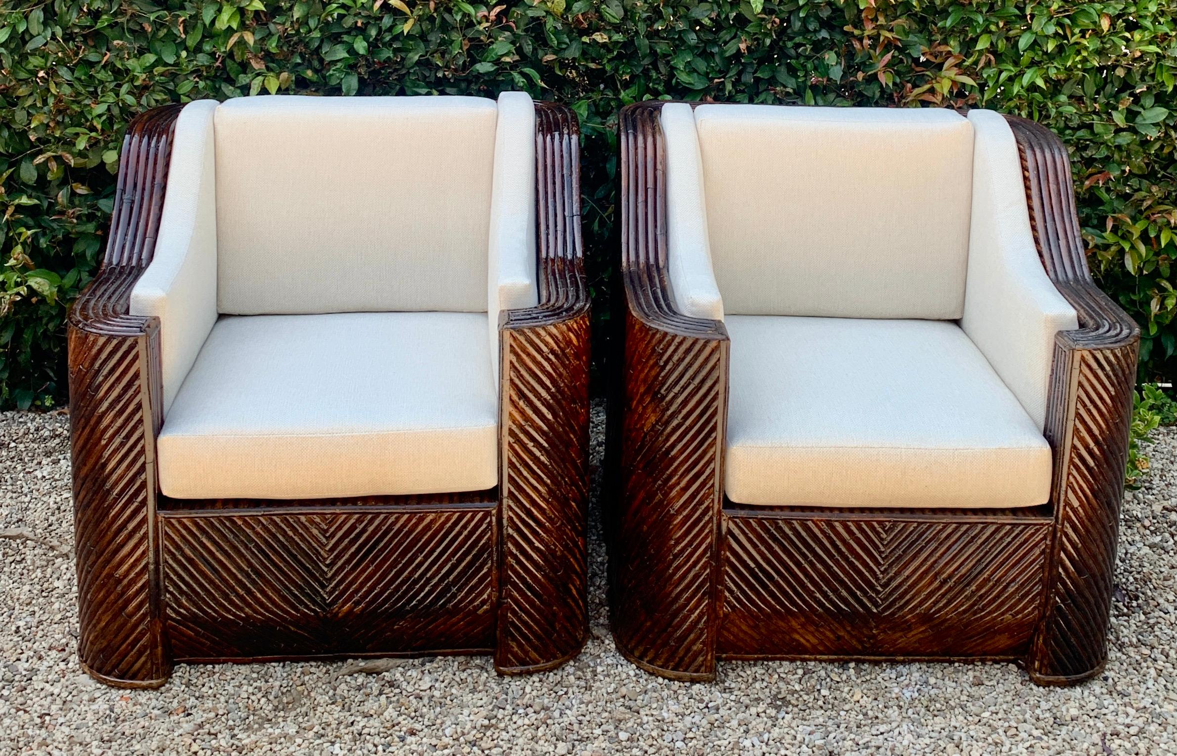 Pair of Pencil Reed Rattan Chairs at 1stDibs | reed chairs for sale