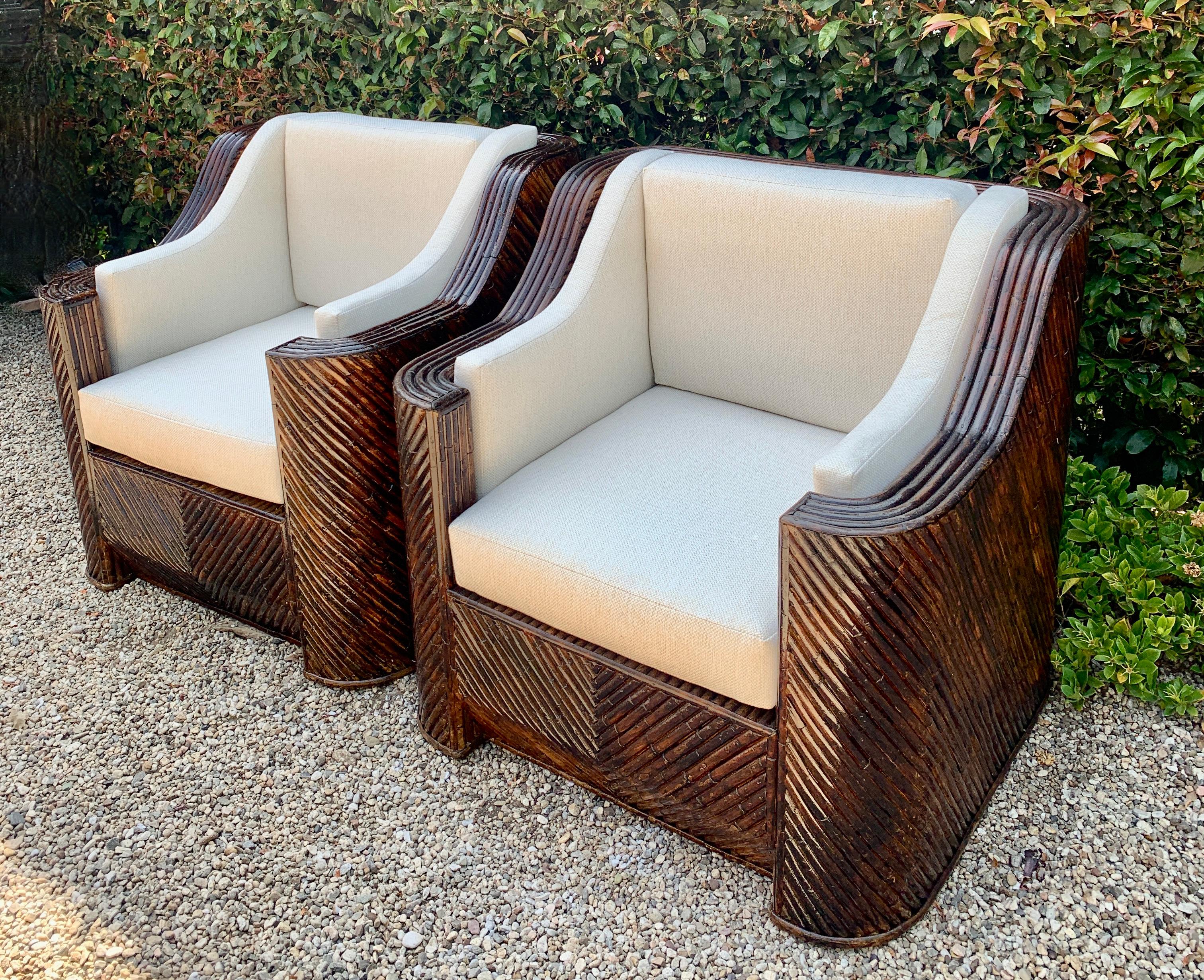 Pair of Pencil Reed Rattan Chairs at 1stDibs | reed chairs for sale