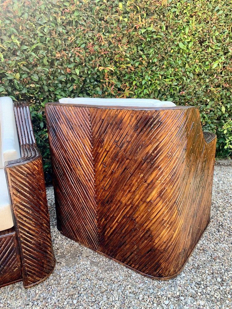 Pair of Pencil Reed Rattan Chairs For Sale at 1stDibs