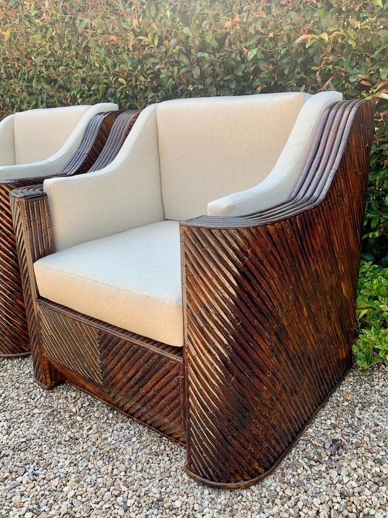 Pair of Pencil Reed Rattan Chairs For Sale at 1stDibs