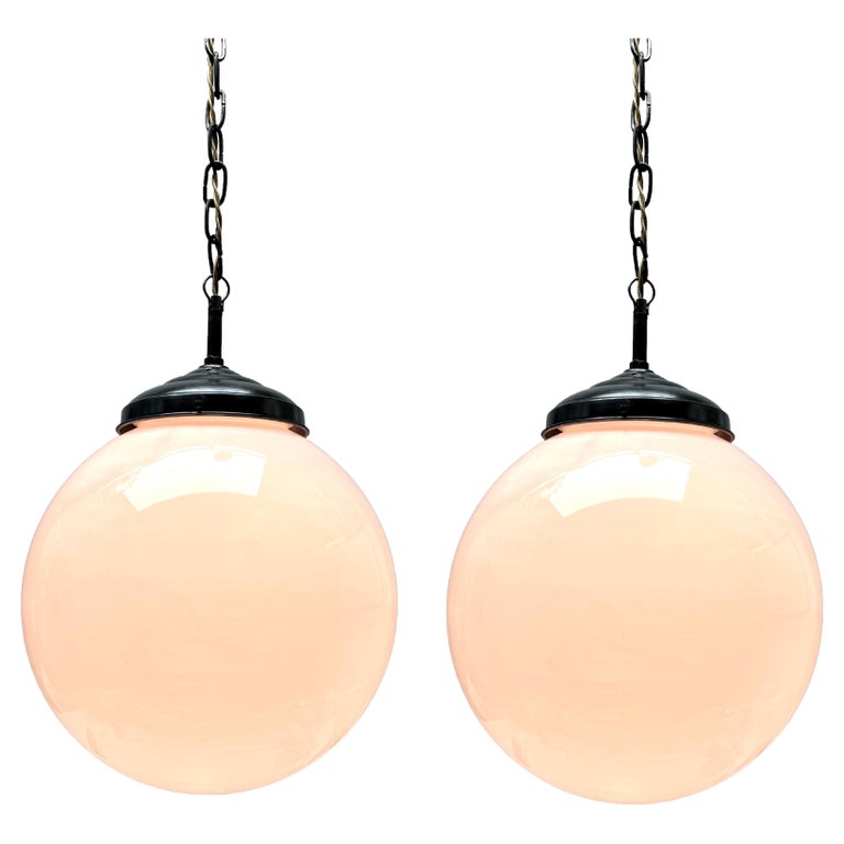 Pair of Pendant Lamps with Large Opaline Shade, 1930s, Netherlands For ...