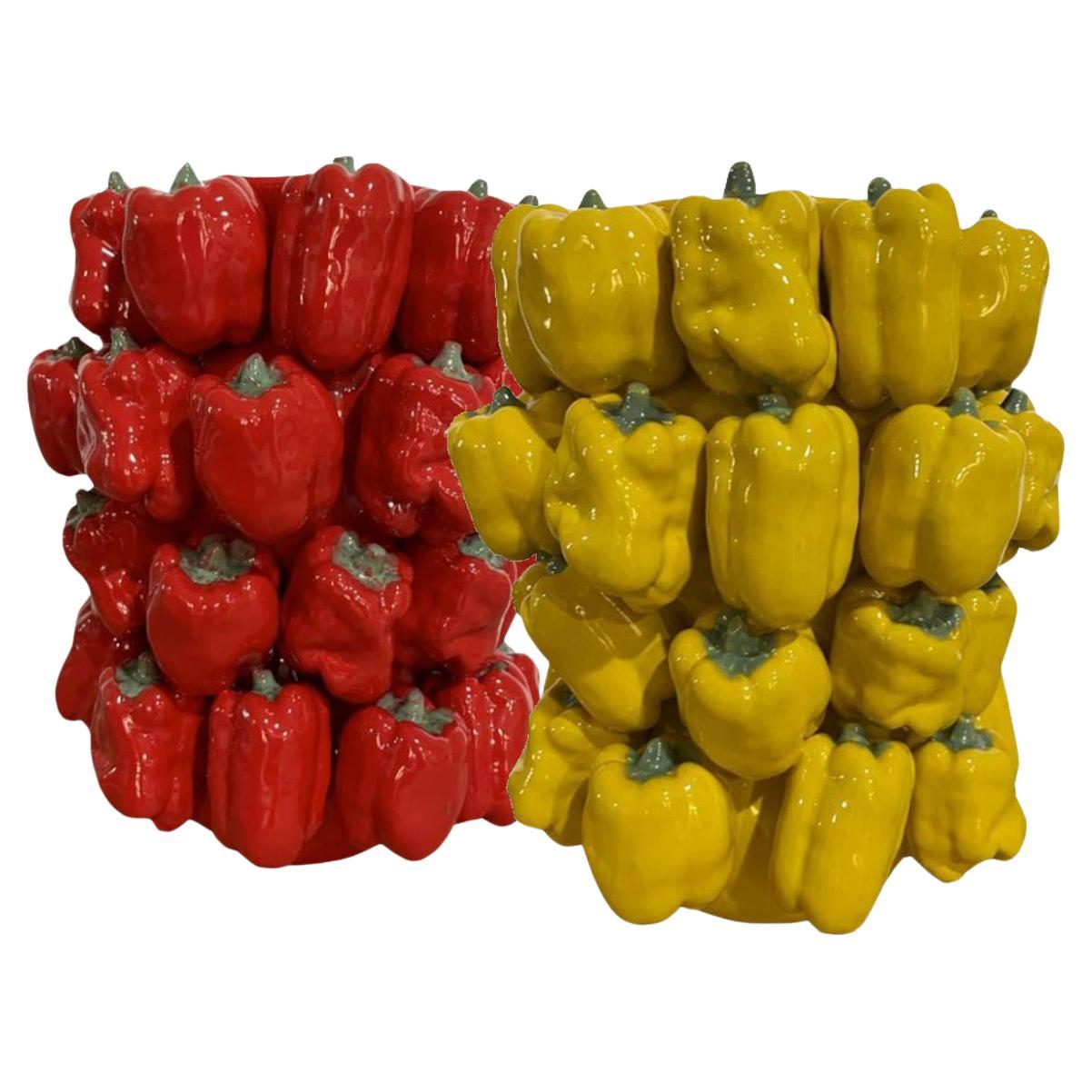 21st century Pair of Original "Pepper" Ceramic Vases For Sale at 1stDibs