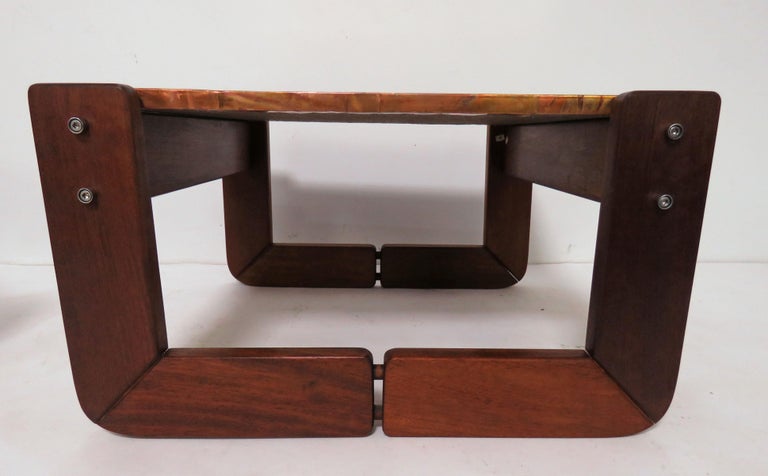 Pair of Percival Lafer Copper Patchwork and Jacaranda End Tables, circa ...