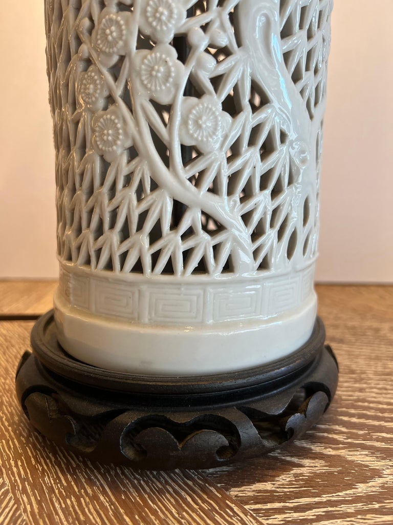 Pair of Perforated Porcelain Lamps For Sale at 1stDibs