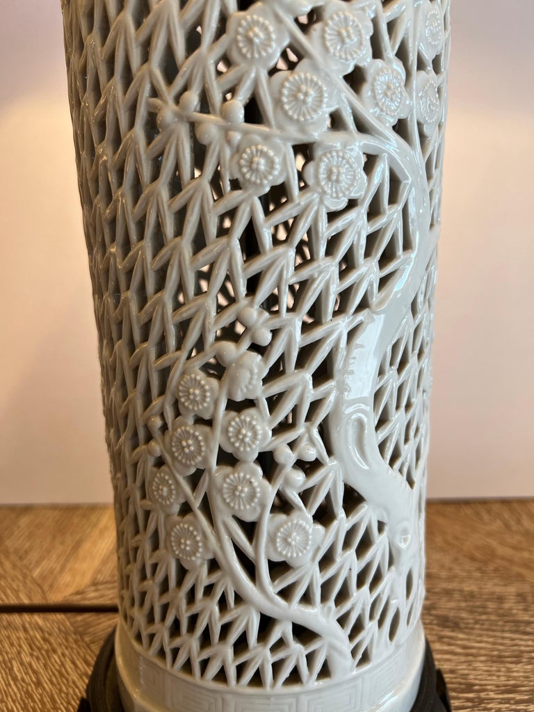 Pair of Perforated Porcelain Lamps For Sale at 1stDibs