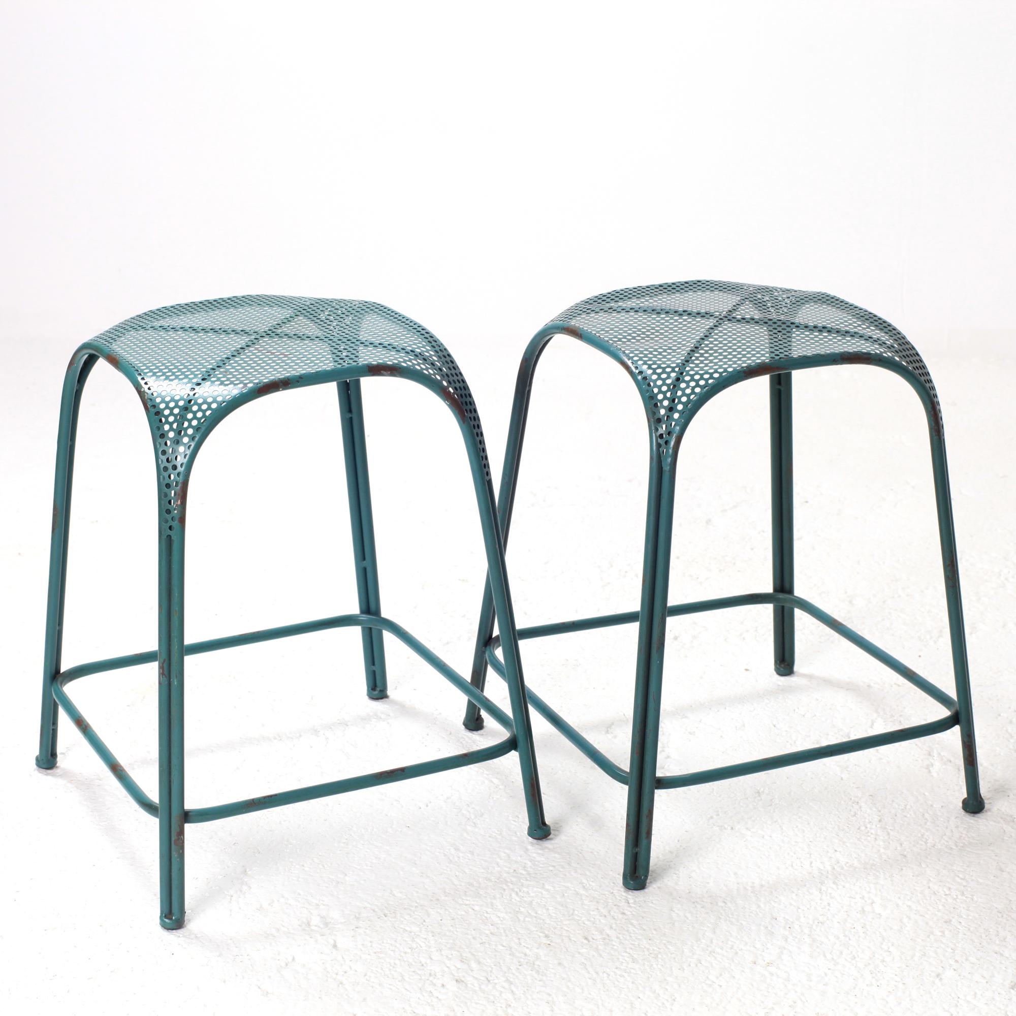 Pair of Perforated Steel Seat Italian Stool In the Style of Mategot ...
