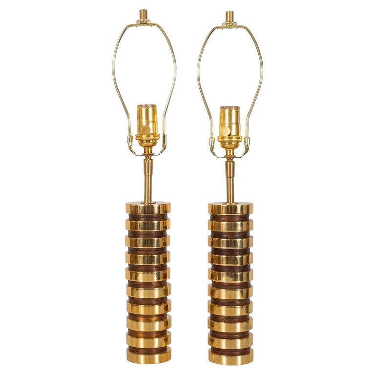 Pair of Petite Brass Cylinder Lamps For Sale at 1stDibs