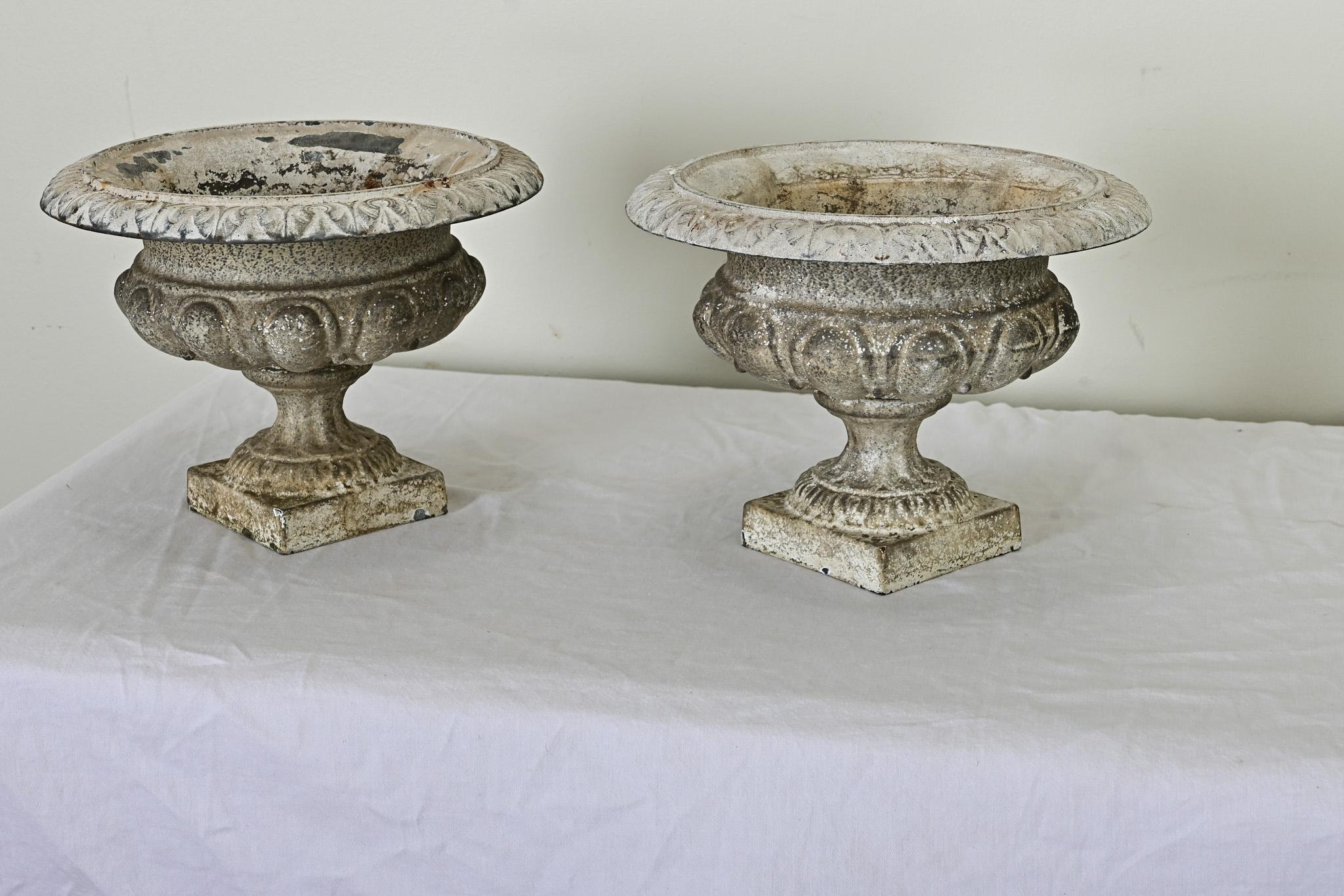 Pair of Petite Cast Iron Urns For Sale at 1stDibs