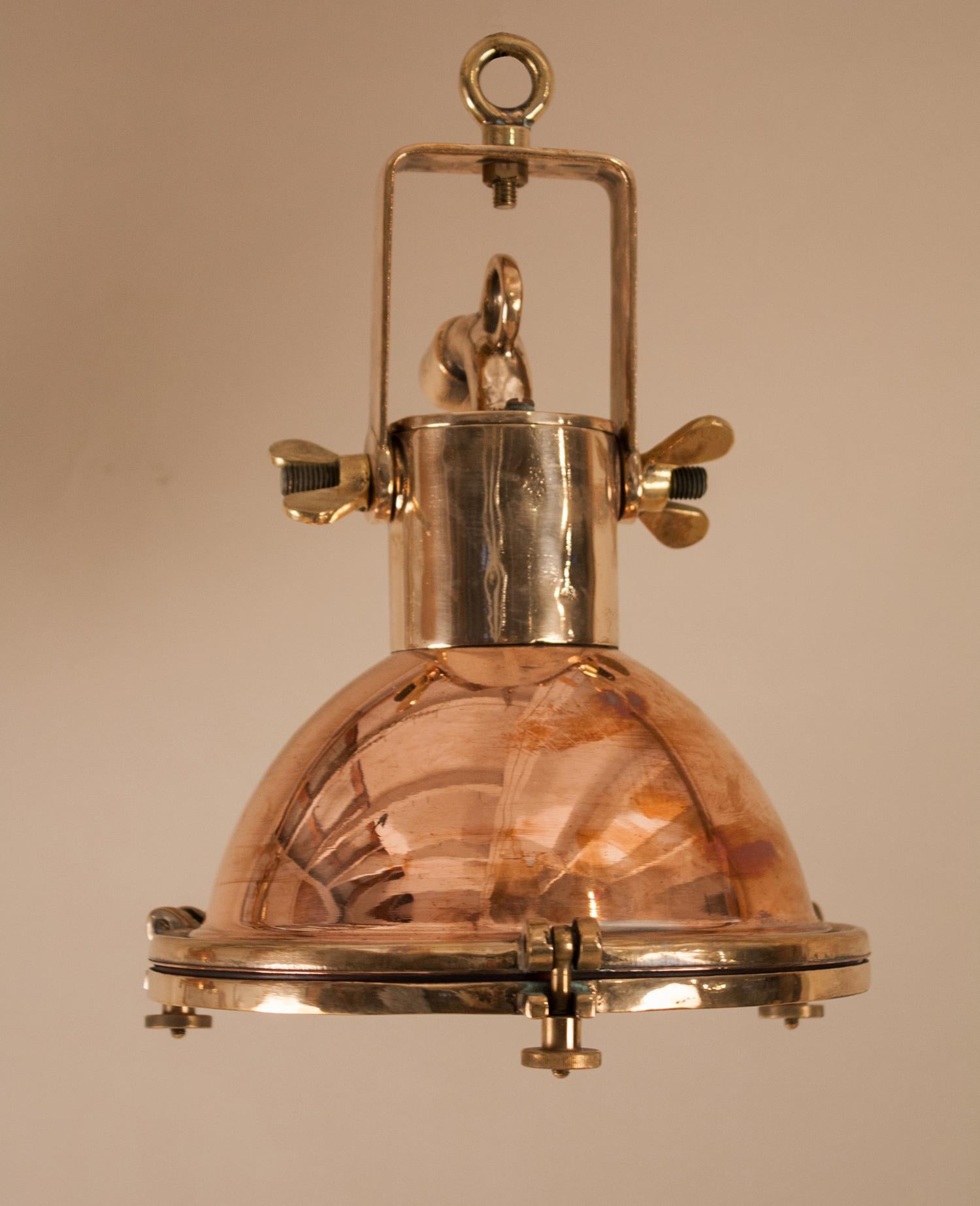 Pair of Petite Copper and Brass Nautical Pendant Lights at 1stDibs