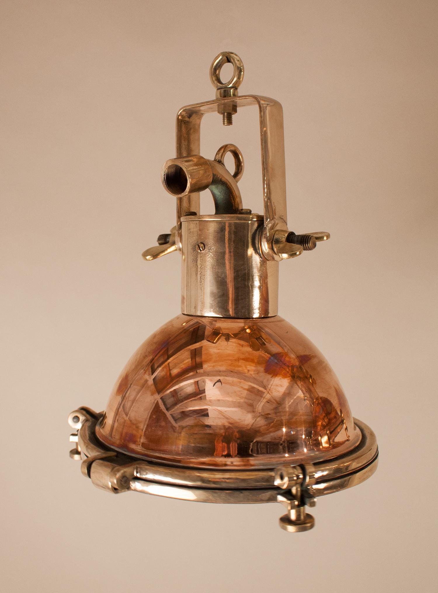 Pair of Petite Copper and Brass Nautical Pendant Lights at 1stDibs